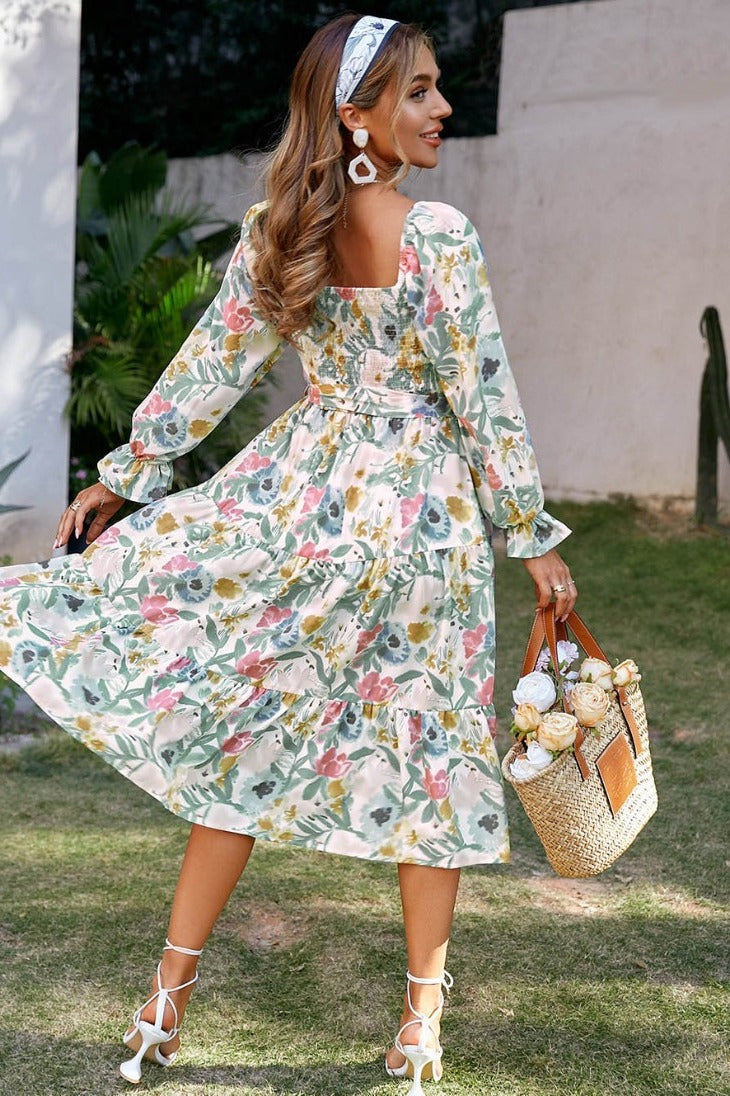 Robe Bohème Florale Col Carré | Oasis De Bohème
